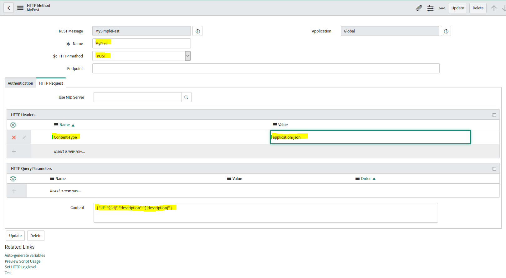 Outbound REST interface in ServiceNow